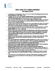 NYC Homelessness Fact Sheet 9-2022_citations - Coalition For The Homeless