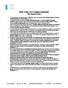 NYC Homelessness Fact Sheet 1-2023_citations - Coalition For The Homeless